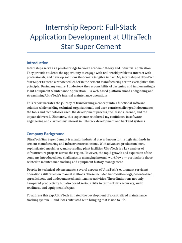 Internship Report UltraTech | PDF