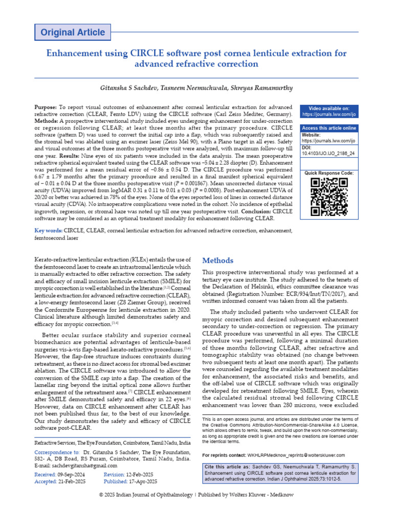 CIRCLE Software Enhancements Post-CLEAR | PDF | Myopia | Ophthalmology