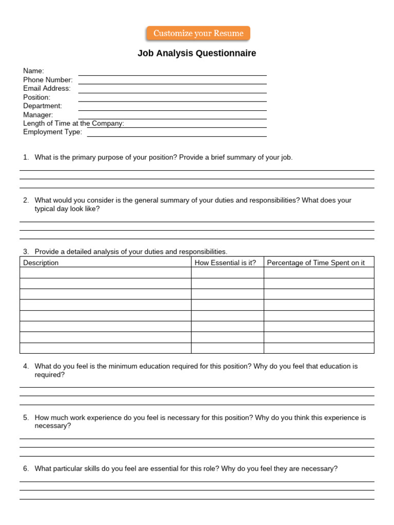 Job Analysis Questionnaire | PDF