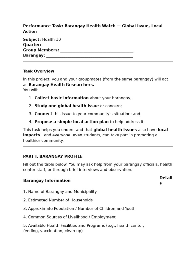 Barangay Health Watch Project Guide | PDF