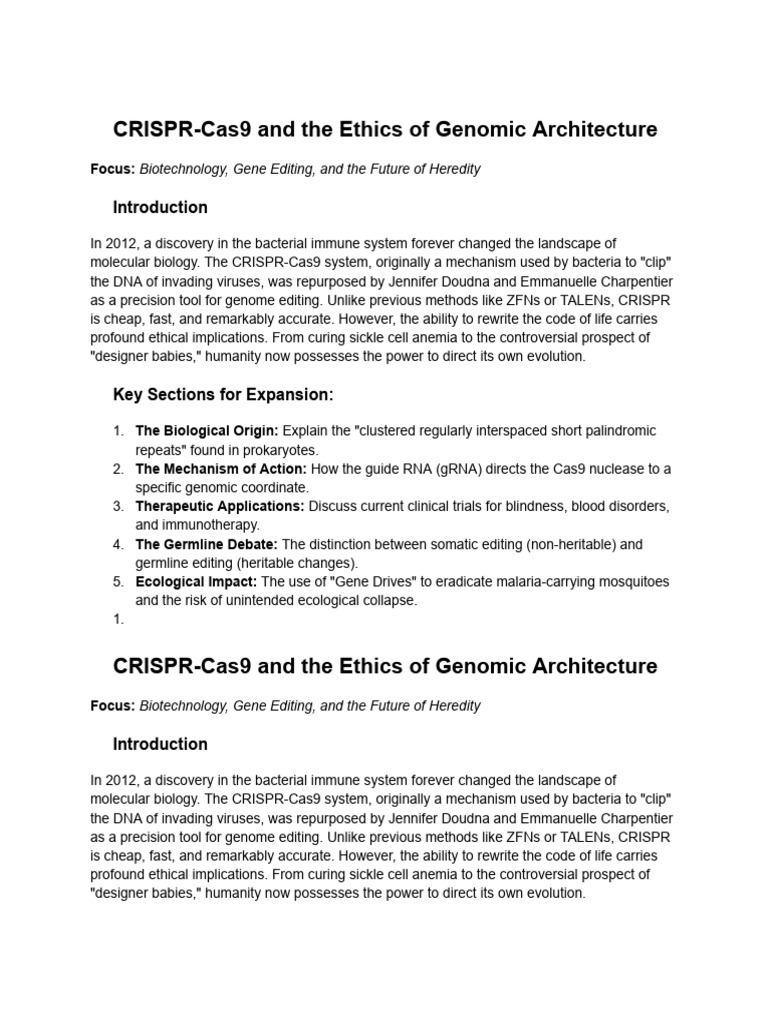 CRISPR-Cas9 and The Ethics of Genomic Architecture | PDF | Crispr | Biology