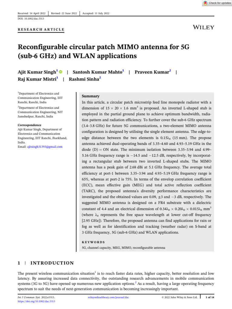 Reconfigurable MIMO Antenna for 5G | PDF | Antenna (Radio) | Mimo