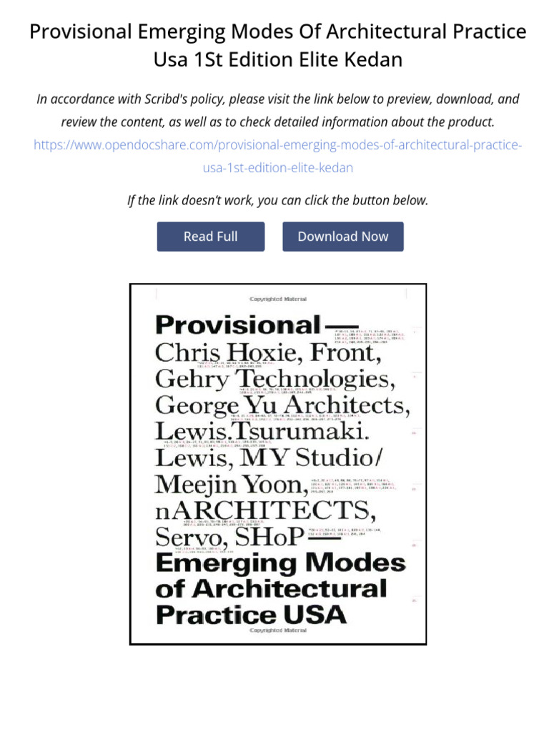 Provisional Emerging Modes of Architectural Practice USA 1st Edition ...