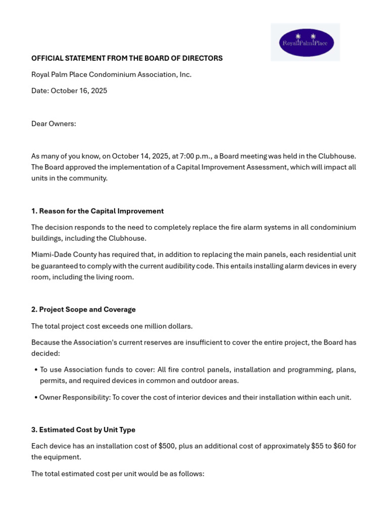 Capital Improvement Assessment 101425 English | PDF