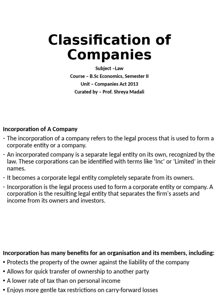 Classification of Companies | PDF | Guarantee | Holding Company