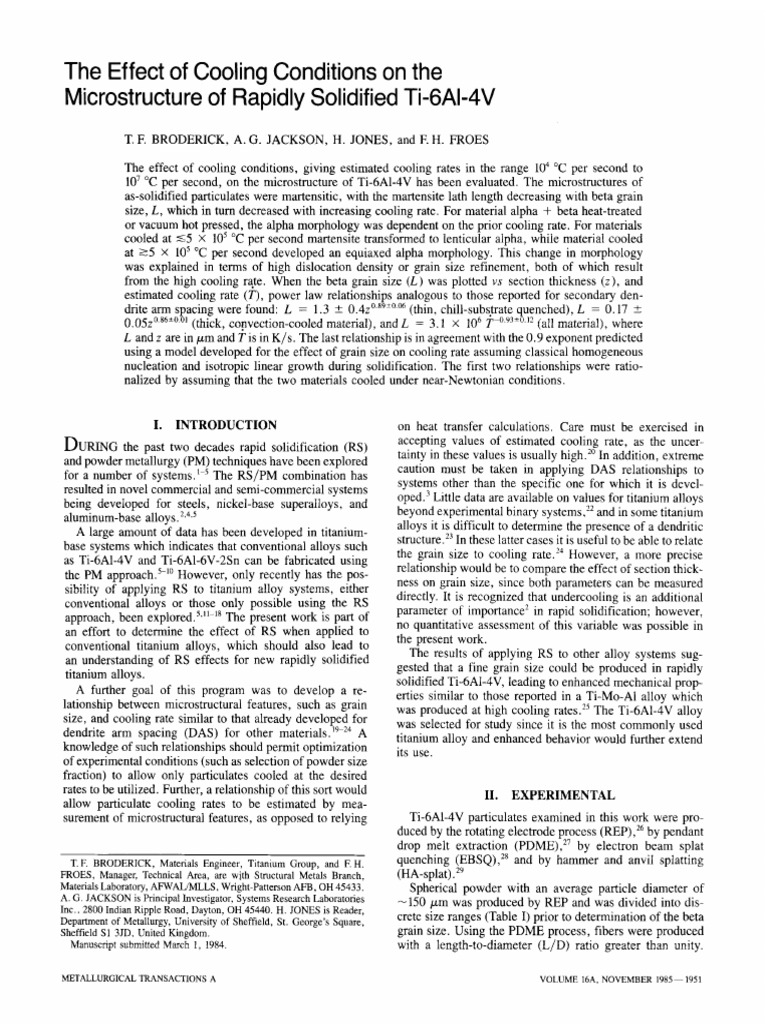 Cooling Rate Effects on Ti-6Al-4V Microstructure | PDF | Heat Treating ...