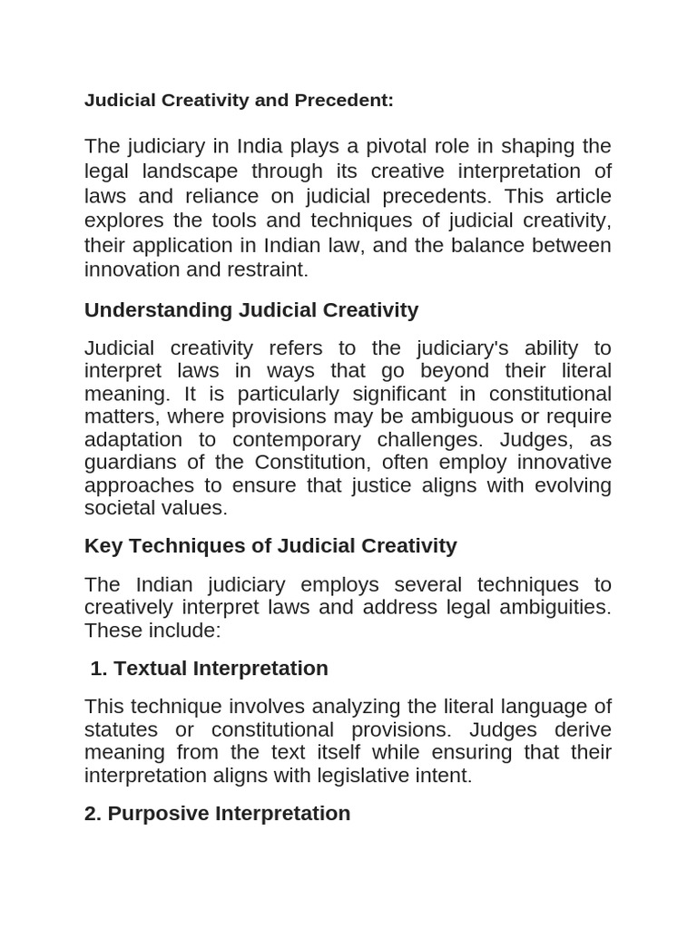 Judicial Creativity in Indian Law | PDF | Precedent | Judiciaries