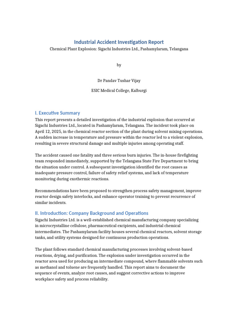 Chemical_Plant_Explosion_Sigachi_Report | PDF | Firefighting | Fires