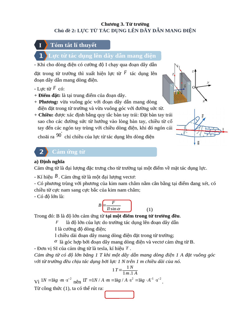chương 3. Từ trường - chủ đề 2. Lực từ tác dụng lên dây dẫn mang dòng ...