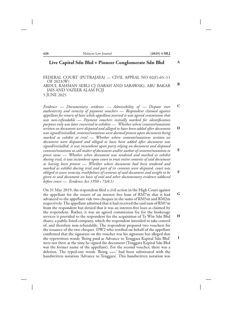 Live Capital Sdn Bhd v Pioneer Conglomerate Sdn Bhd [2025] 4 MLJ 420 ...