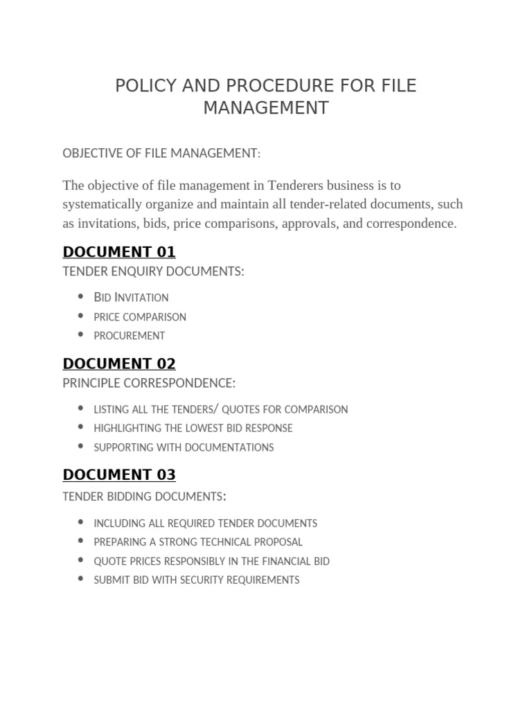 Tender File Management Procedures | PDF