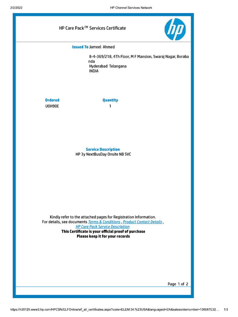 HP Laptop Certificate | PDF