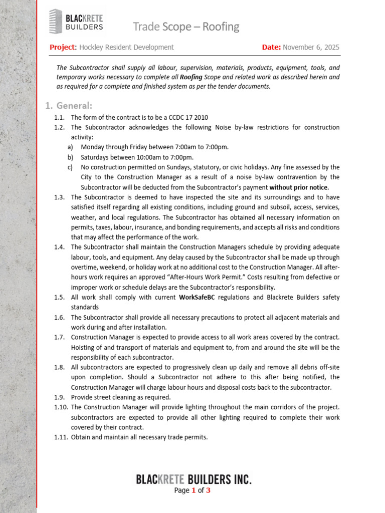 Hockley Residential - Scope of Work - Roofing | PDF