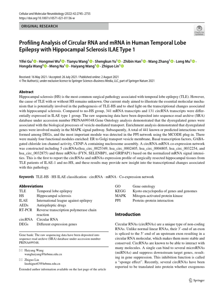 13. Profling Analysis of Circular RNA and MRNA in Human Temporal Lobe ...