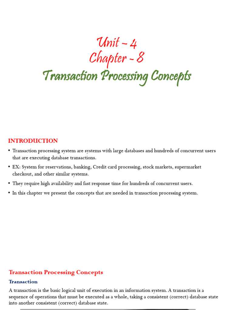 Unit 4 - Transaction Processing Concepts | PDF | Database Transaction ...
