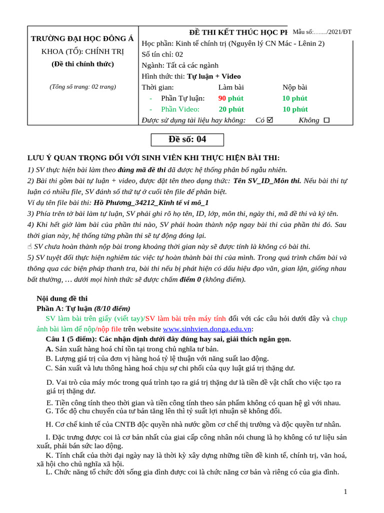 Đề 4- Nguyên Lý Mác 2 | PDF