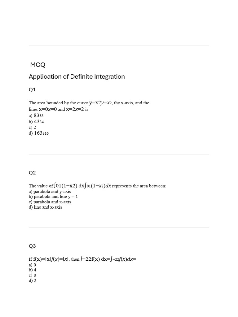 Application of Definition Integration Mcq | PDF | Elementary Geometry ...