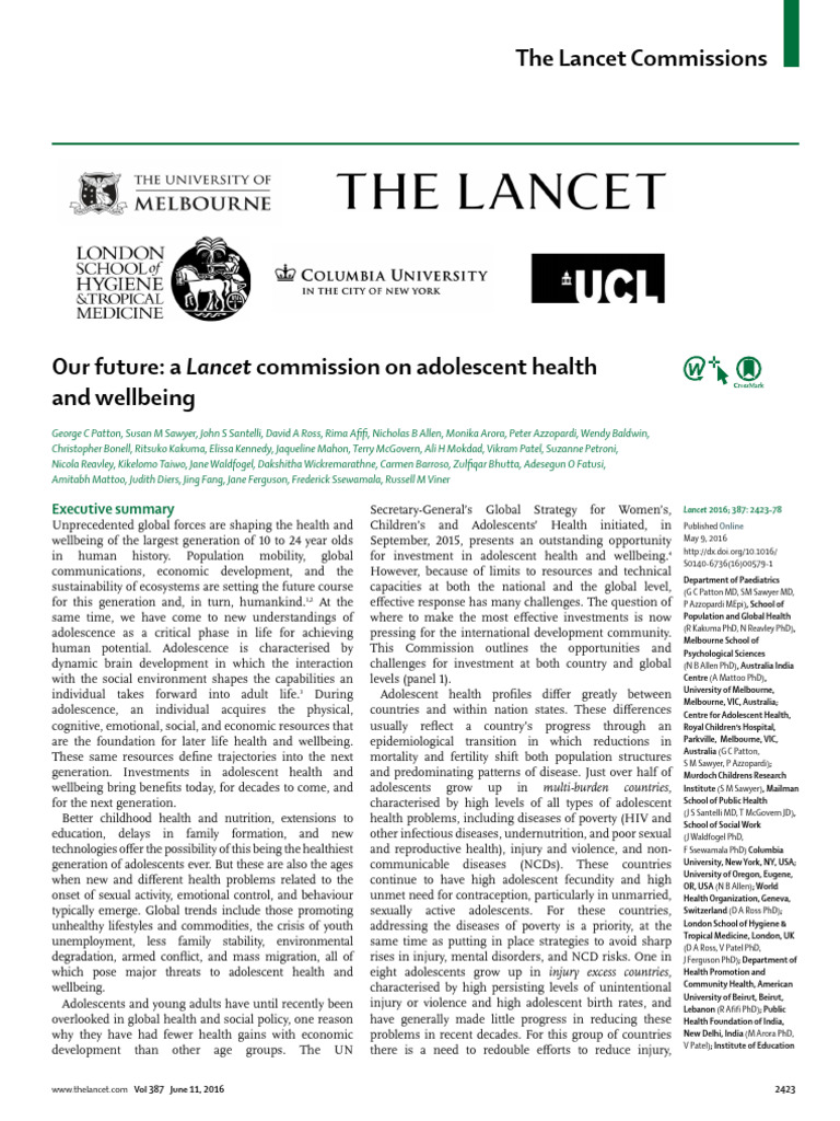 A1 & A2︱Our Future a Lancet Commissio副本 | PDF | Adolescence | Adults