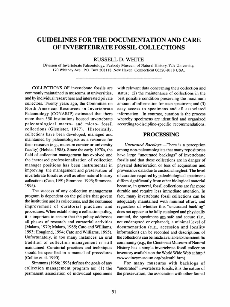 Guidelines For The Documentation and Care of Invertebrate Fossil ...