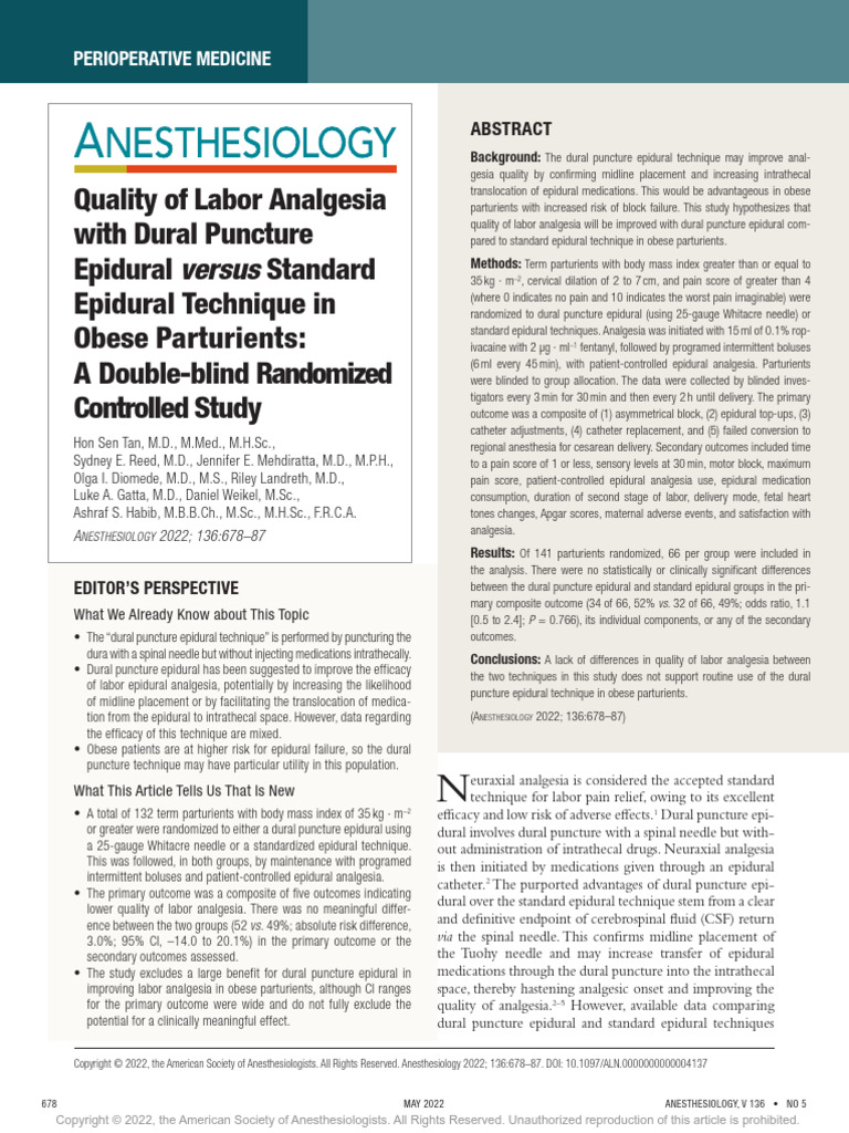 Quality of Labor Analgesia With Dural Puncture.11 4d563813 9027 4beb ...