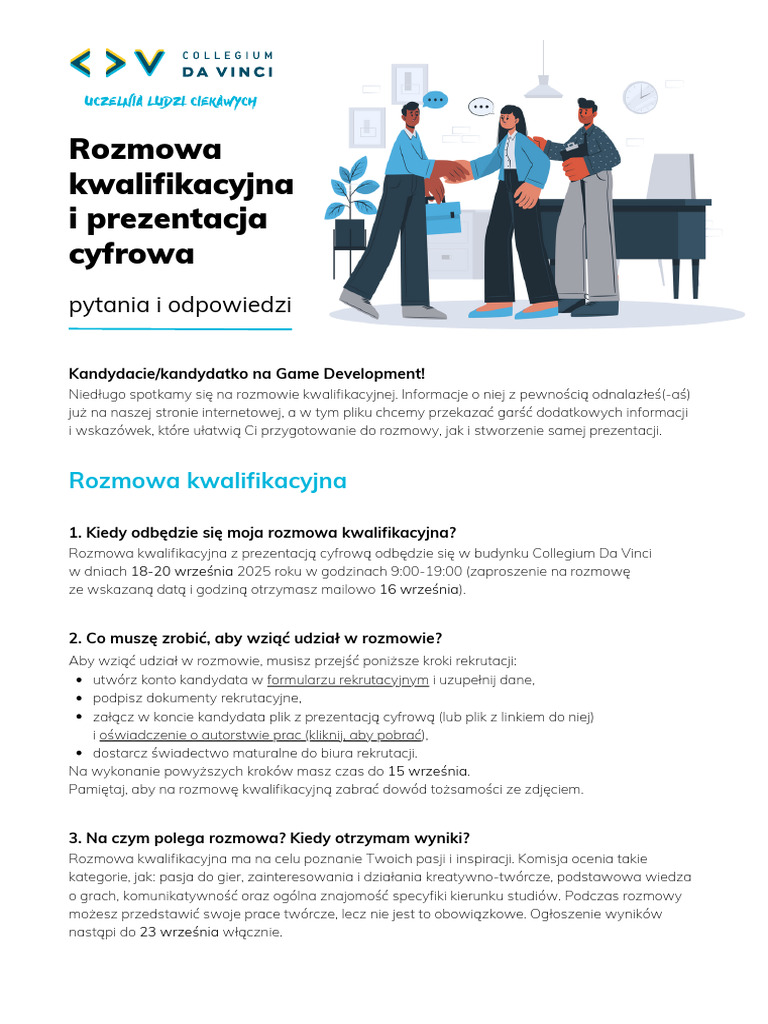 Game Development Informacje o Rozmowie Kwalifikacyjnej III Tura | PDF