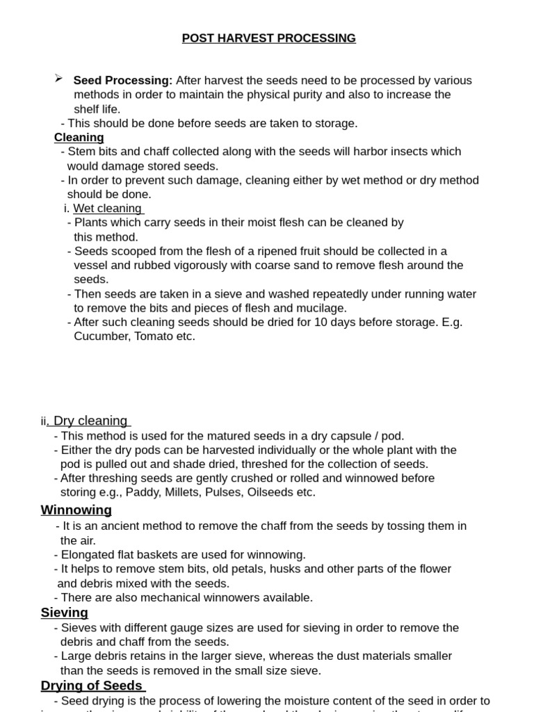 Seed Post-Harvest Processing Guide | PDF | Seed | Sun