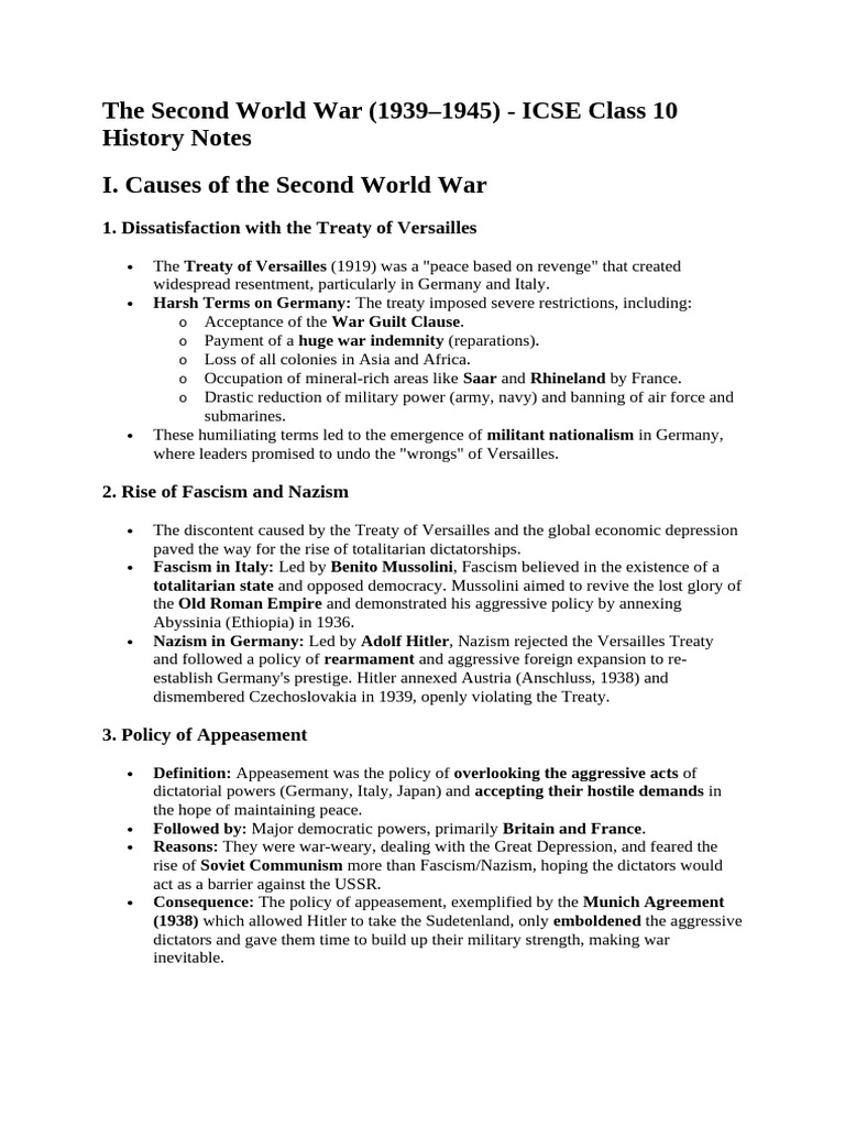 Causes and Consequences of WWII | PDF | Treaty Of Versailles | World War II