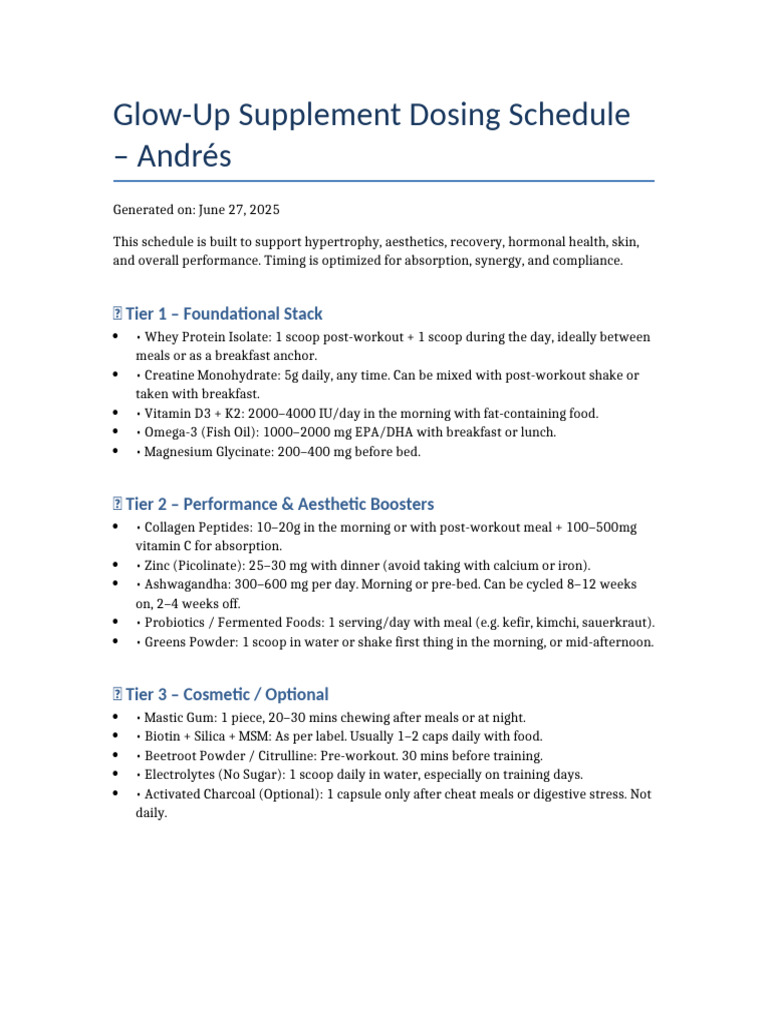 Supplement Dosing Schedule Andres | PDF