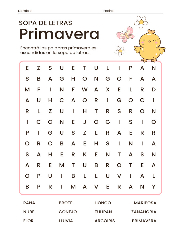 Sopa de Letras: Palabras de Primavera | PDF