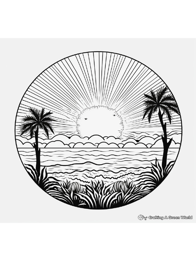 Sunset Over the Ocean Summer Mandala Coloring Pages 2 | PDF