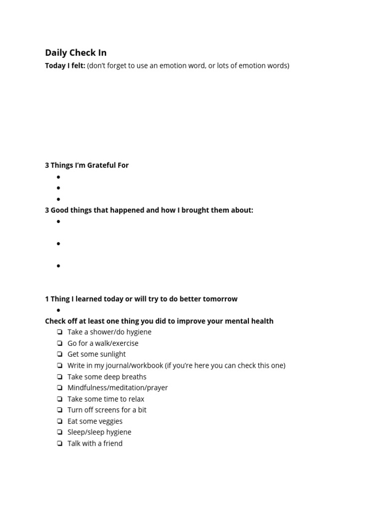 Daily Mental Health Check-In Guide | PDF