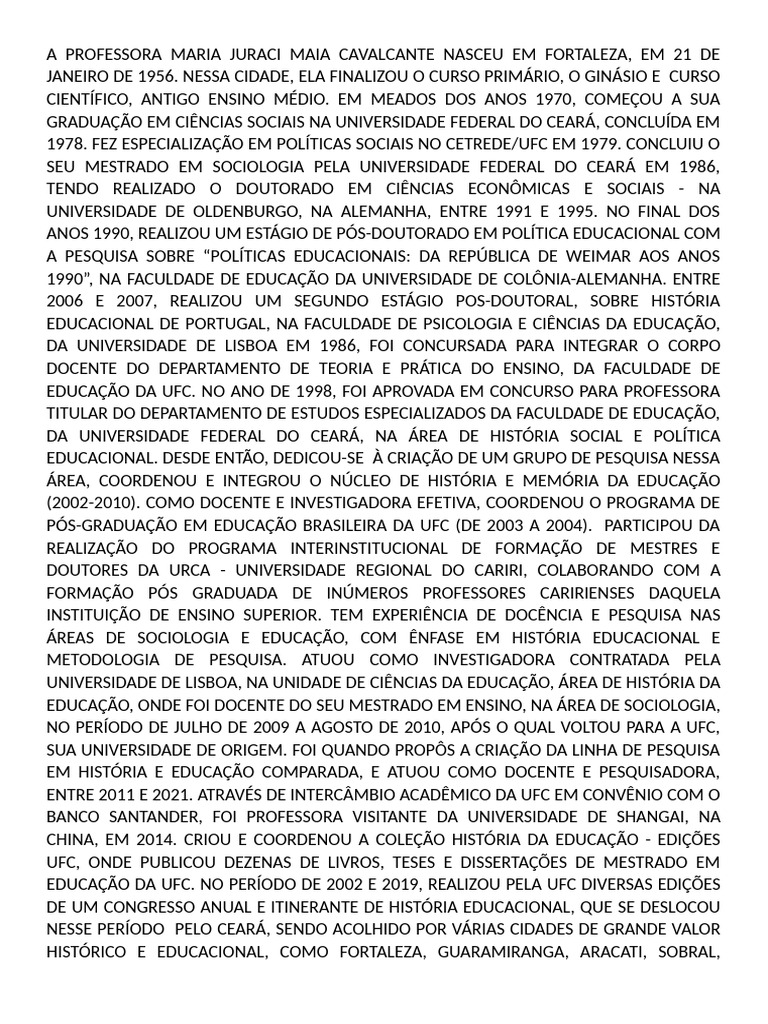 Trajetória Acadêmica de Maria Juraci Maia | PDF