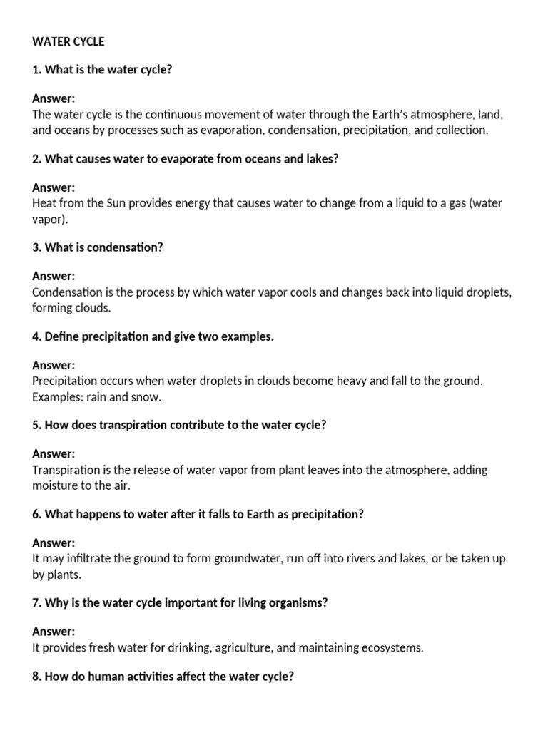 Answer Key Classwork 6 Part B M2 L3 Grade 9 Biology | PDF | Water Cycle ...