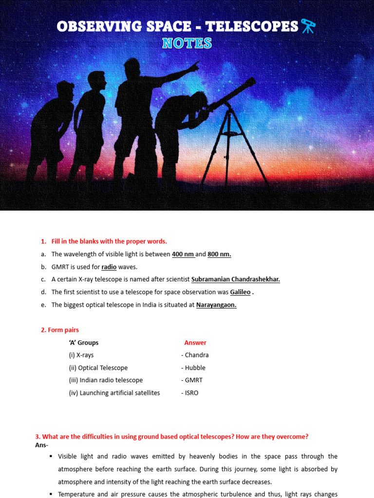Observing Space - Telescopes (Notes) | PDF | Telescope | Mirror