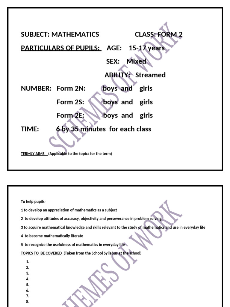 Form 2 Mathematics Curriculum Overview | PDF | Mathematics | Intelligence