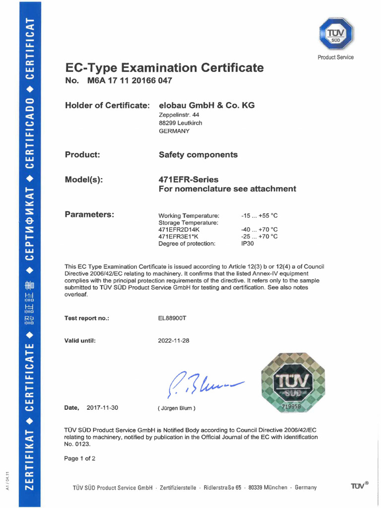 EC-Type Examination Certificate for EFR-Series | PDF | Certification ...