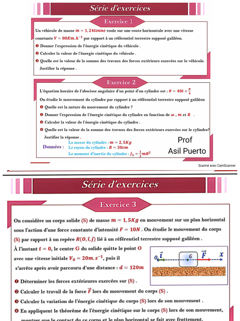 Série 3 E Cinétique 1Bac Prof Asil Puerto | PDF