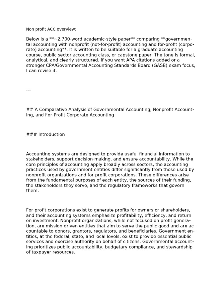 nfp vs gov accounting overview | PDF | Fund Accounting | Nonprofit ...