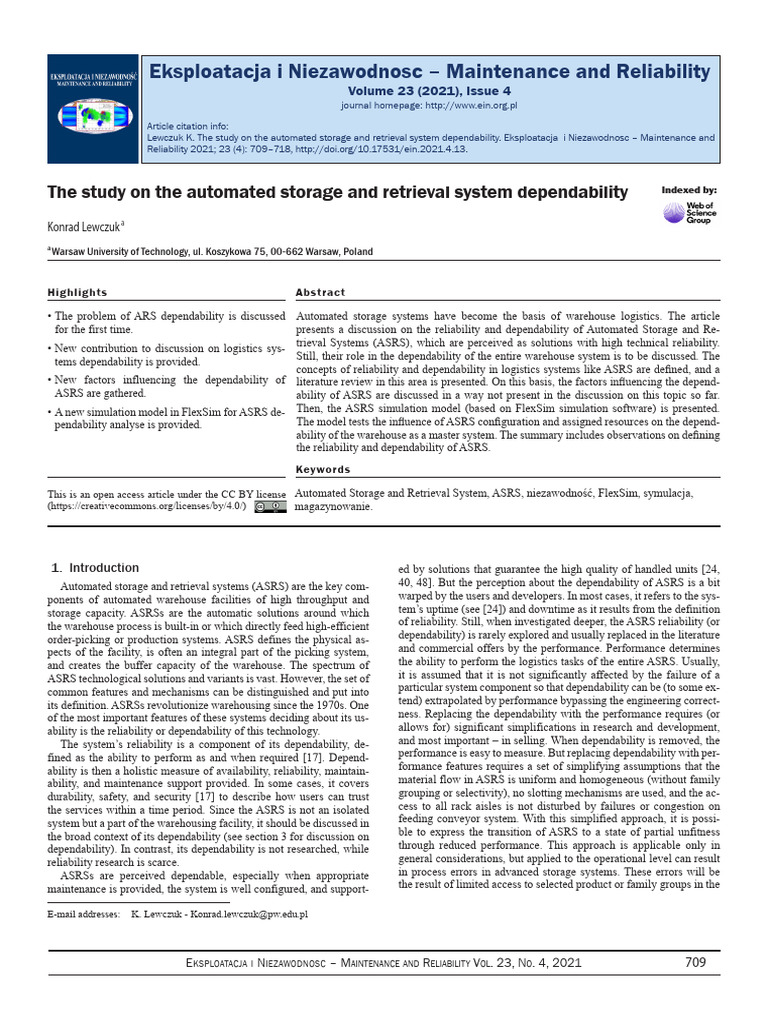 The Study On The Automated Storage | PDF | Reliability Engineering | System