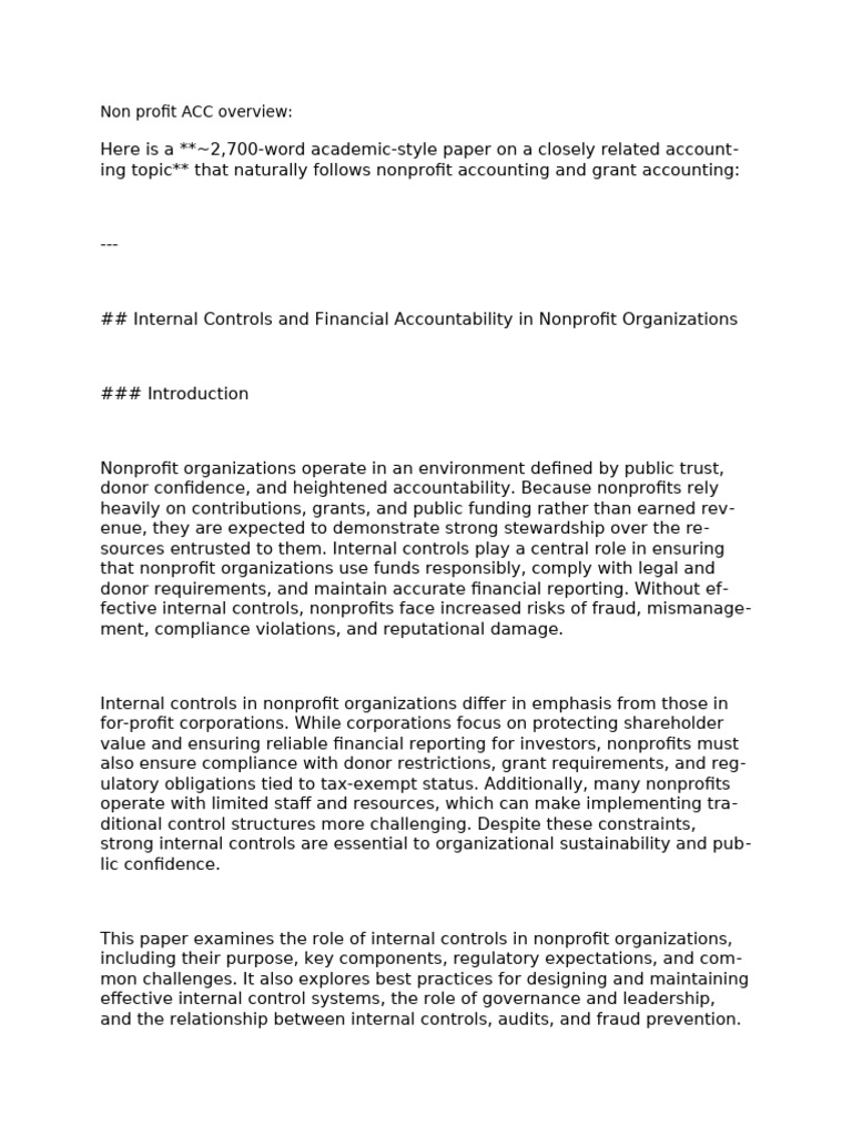 IC NFP acc | PDF | Internal Control | Nonprofit Organization