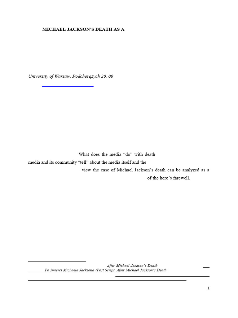 Michael Jackson S Death As A Social Even | PDF | Rituals | Funeral