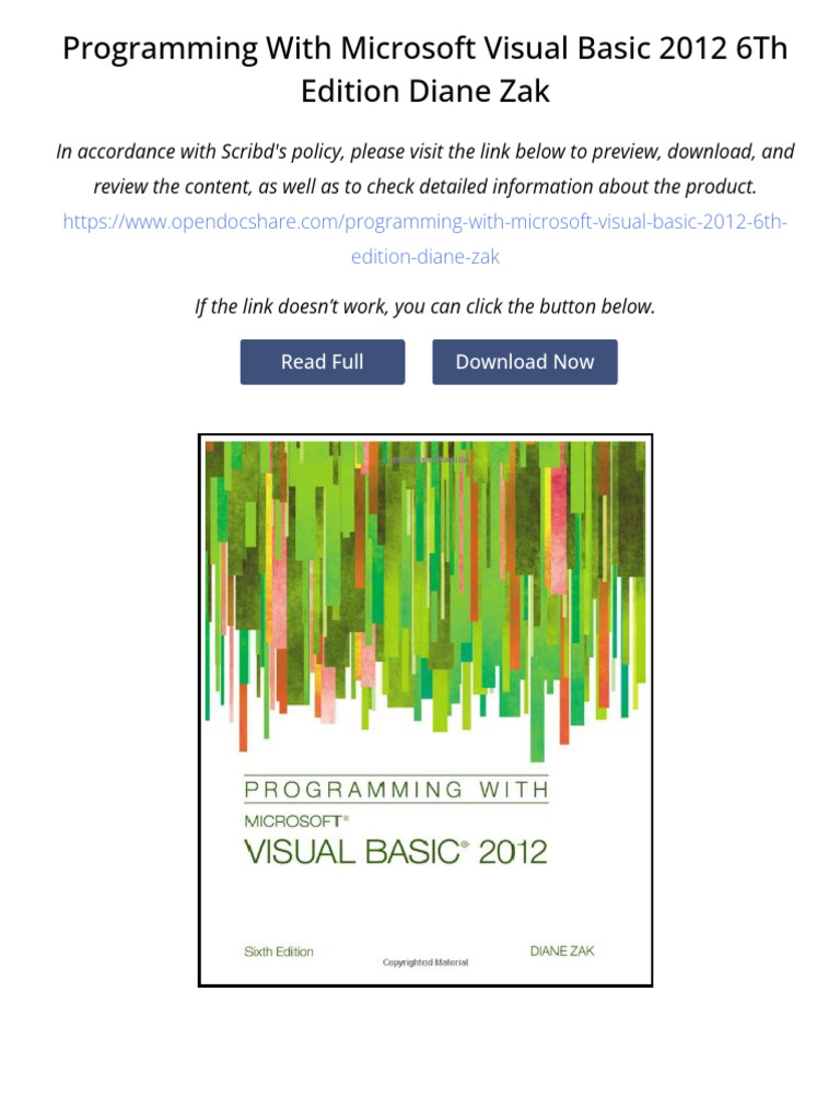 Programming with Microsoft Visual Basic 2012 6th Edition Diane Zak No Waiting Time | PDF