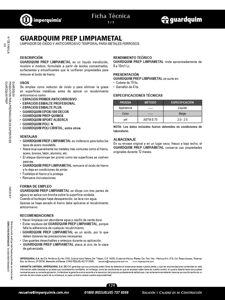 Limpiador Anticorrosivo Guardquim Prep | PDF | Hierro | Materiales