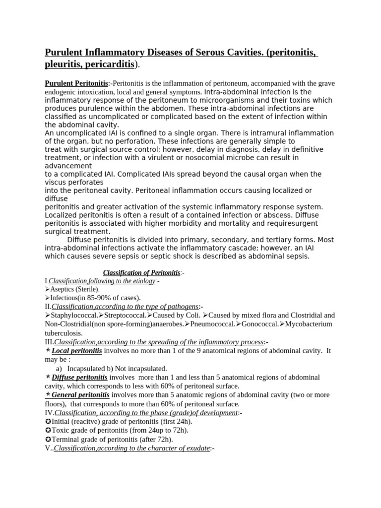 Purulent Inflammatory Diseases of Serous Cavities | PDF | Peritoneum ...