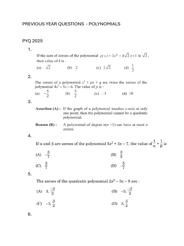 Polynomials Pyq | PDF