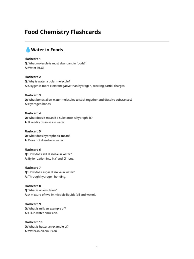 Food Chemistry Flashcards | PDF | Water | Carbohydrates