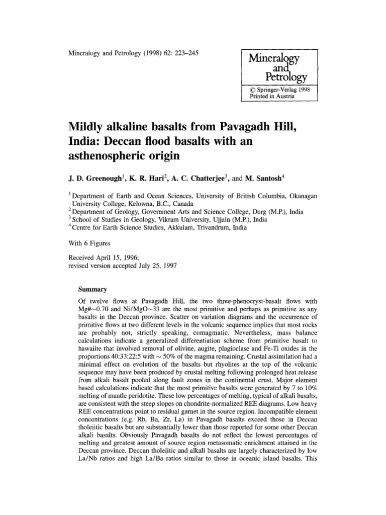 Mildly Alkaline Basalts From Pavagadh Hill, India Deccan Flood Basalts ...