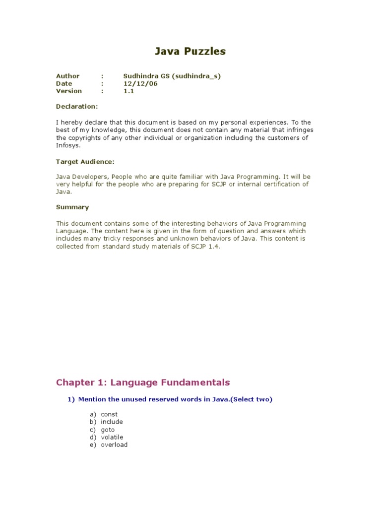 Java Puzzles Pdf Class Computer Programming C Programming