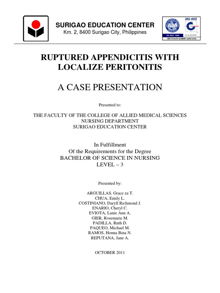 Ruptured Appendicitis Case Study | PDF | Surgery | Medical Ultrasound