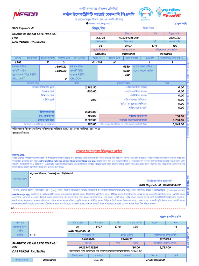 NESCO Electricity Bill | PDF